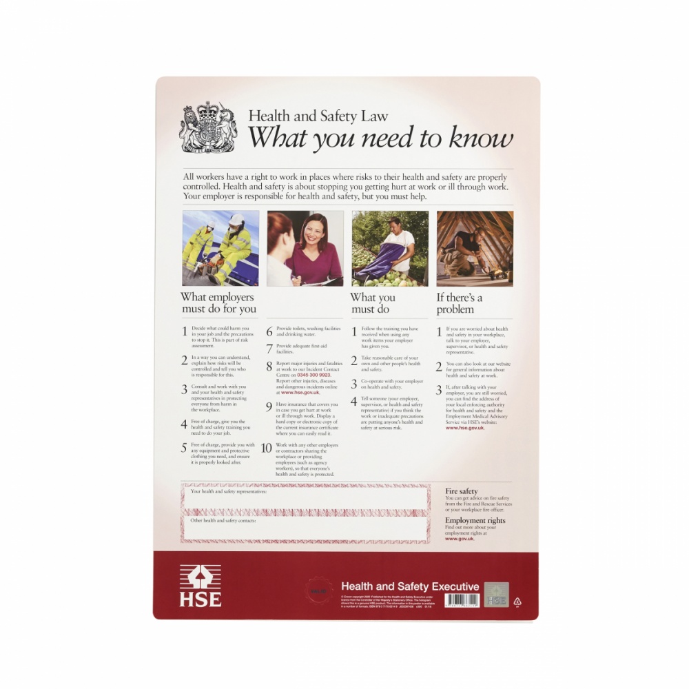 HSE Health & Safety Law Poster - rigid plastic ** - Go Jumbo