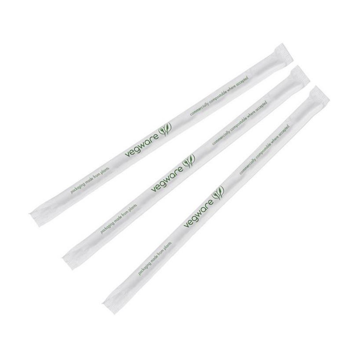 Vegware Green Stripe PLA Straws [WRAPPED] - 300 straws [BIO-D] - Go Jumbo